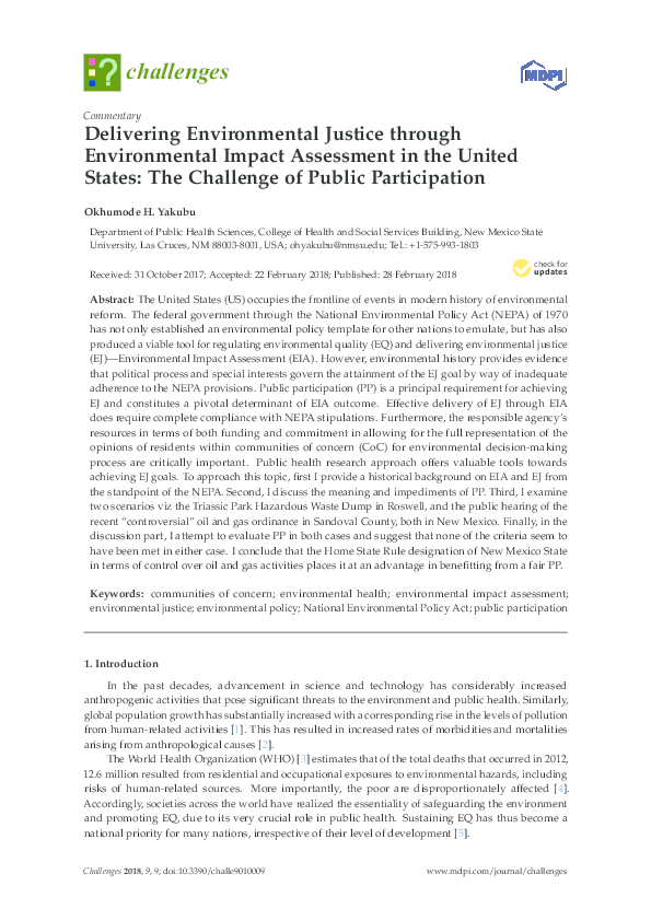 (PDF) challenges Delivering Environmental Justice through Environmental ...