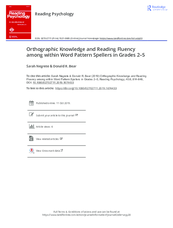 (PDF) Orthographic Knowledge and Reading Fluency among Within Word ...