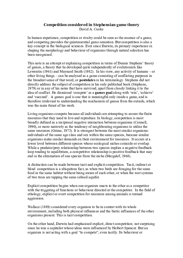 (PDF) Competition considered in Stephensian game theory
