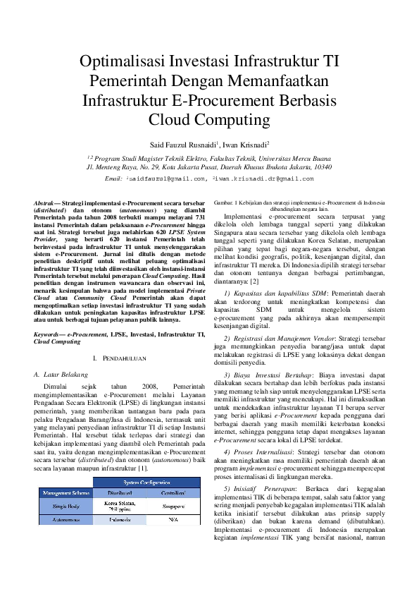 (PDF) Optimalisasi Investasi Infrastruktur TI Pemerintah Dengan Memanfaatkan Infrastruktur E ...