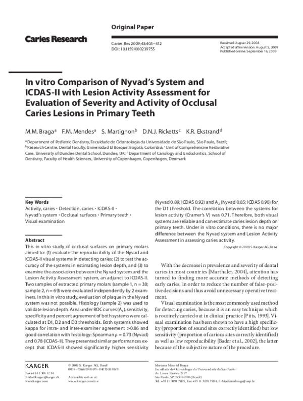 (PDF) In vitro Comparison of Nyvad’s System and ICDAS-II with Lesion ...