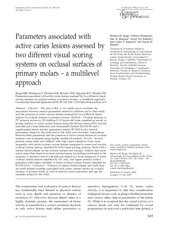 (PDF) Parameters associated with active caries lesions assessed by two ...