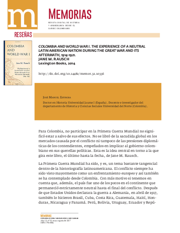(PDF) Jose Manuel Espinosa. COLOMBIA AND WORLD WAR I. THE EXPERIENCE OF ...