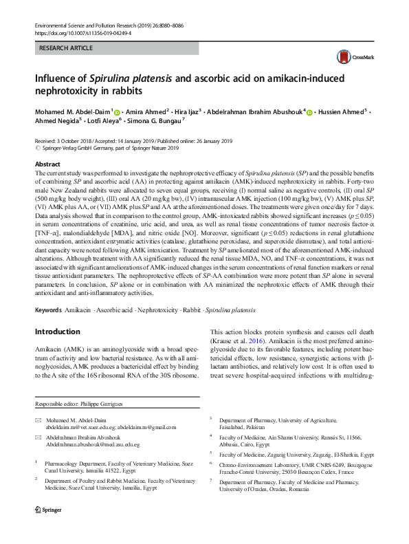 (PDF) Spirulina and Ascorbic Acid Protect Against Nephrotoxicity