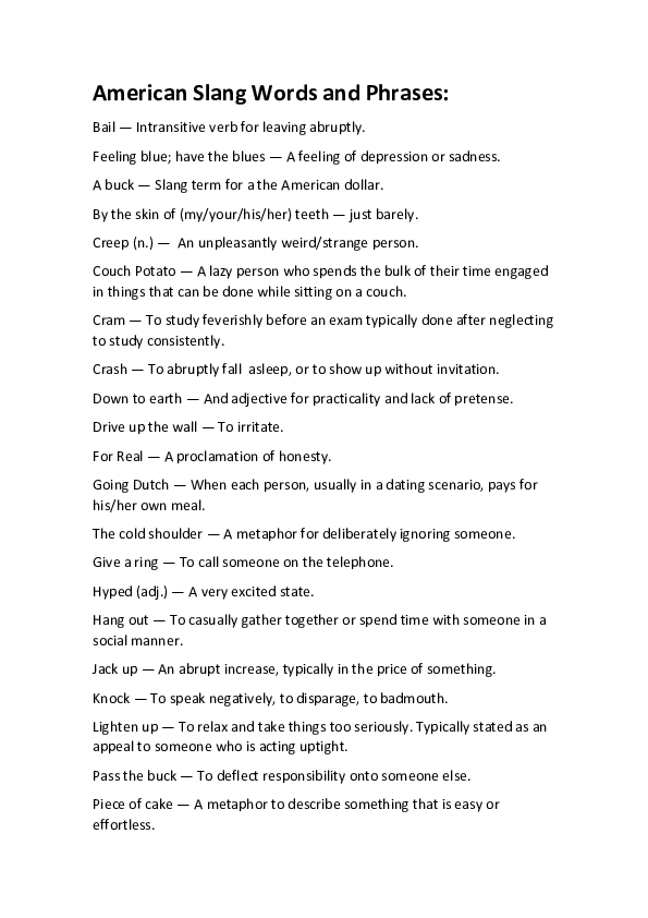 (DOC) American Slang Words and Phrases | ADA MARINA ZAVALA CRUZ ...