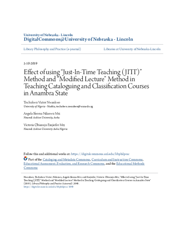 (PDF) Effect of using "Just-In-Time Teaching (JITT)" Method and ...