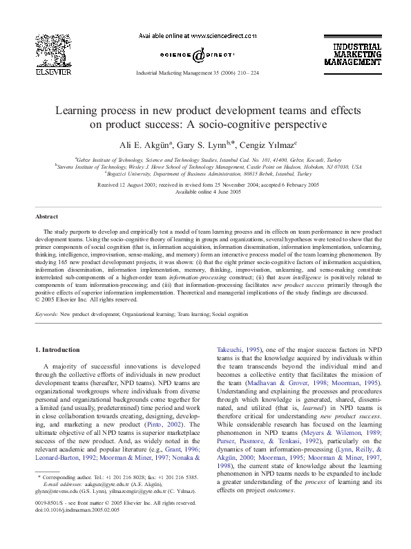 (PDF) Learning process in new product development teams and effects on ...