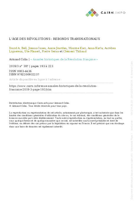 (PDF) L’âge des Révolutions : rebonds transnationaux (débat avec David ...