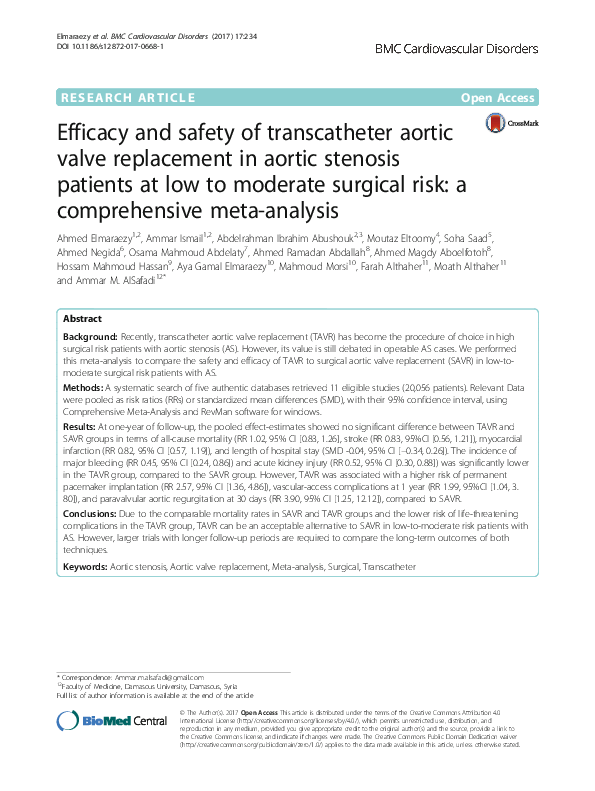 (PDF) Efficacy and safety of transcatheter aortic valve replacement in ...