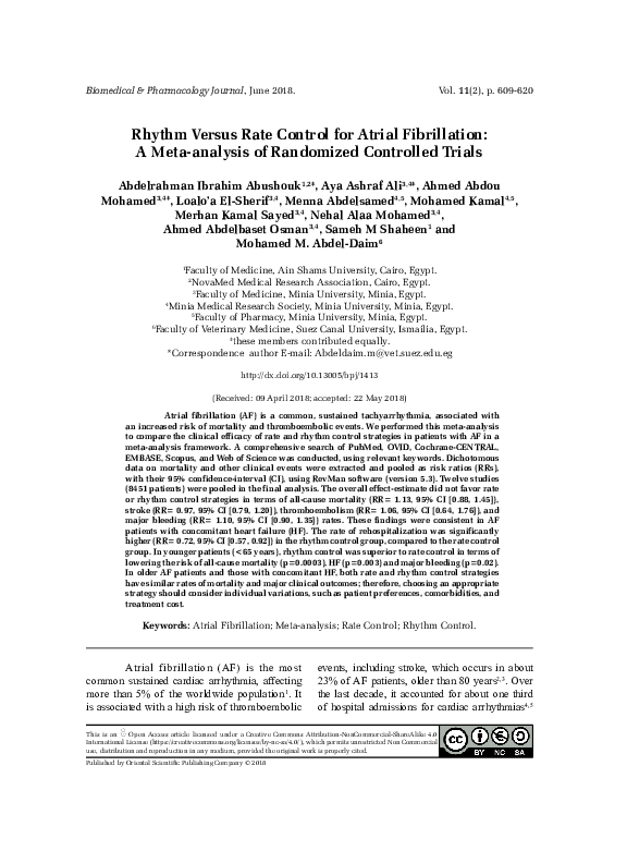 (PDF) Rhythm Versus Rate Control for Atrial Fibrillation: A Meta ...