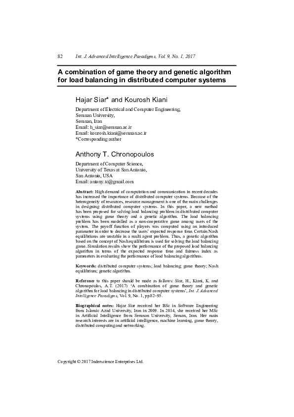 Pdf A Combination Of Game Theory And Genetic Algorithm For Load