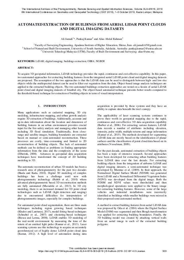 (PDF) AUTOMATED EXTRACTION OF BUILDINGS FROM AERIAL LIDAR POINT CLOUDS AND DIGITAL IMAGING DATASETS