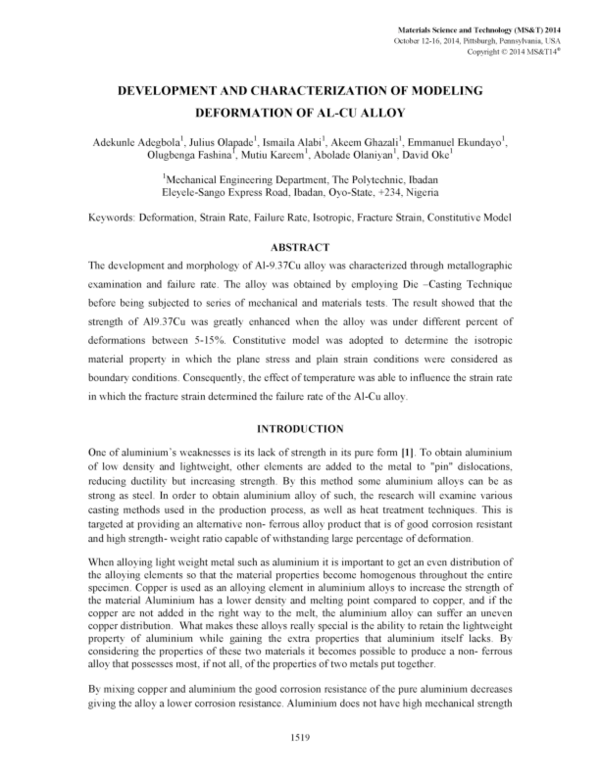(PDF) DEVELOPMENT AND CHARACTERIZATION OF MODELING DEFORMATION OF AL-CU ...
