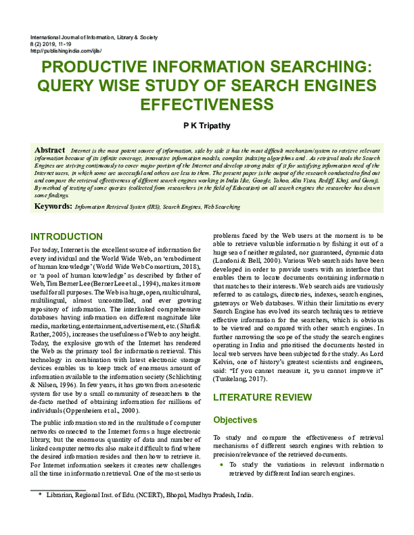 (PDF) PRODUCTIVE INFORMATION SEARCHING: QUERY WISE STUDY OF SEARCH ...