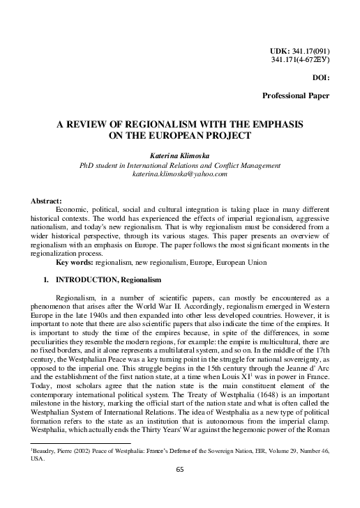 (PDF) Professional Paper A REVIEW OF REGIONALISM WITH THE EMPHASIS ON ...