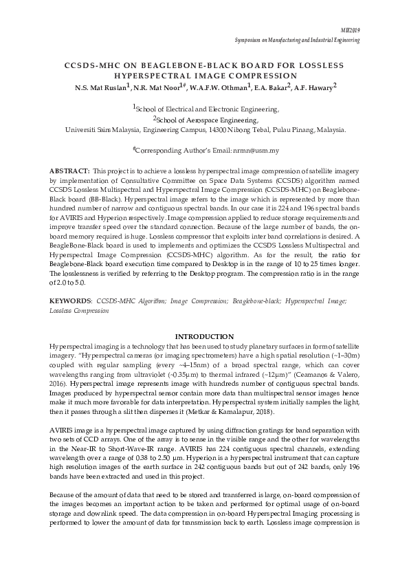 (PDF) CCSDS-MHC ON BEAGLEBONE-BLACK BOARD FOR LOSSLESS HYPERSPECTRAL IMAGE COMPRESSION