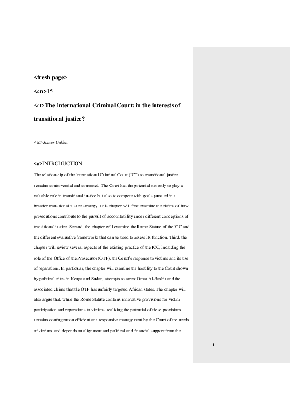 (DOC) 'The International Criminal Court: In the interests of transitional justice?'