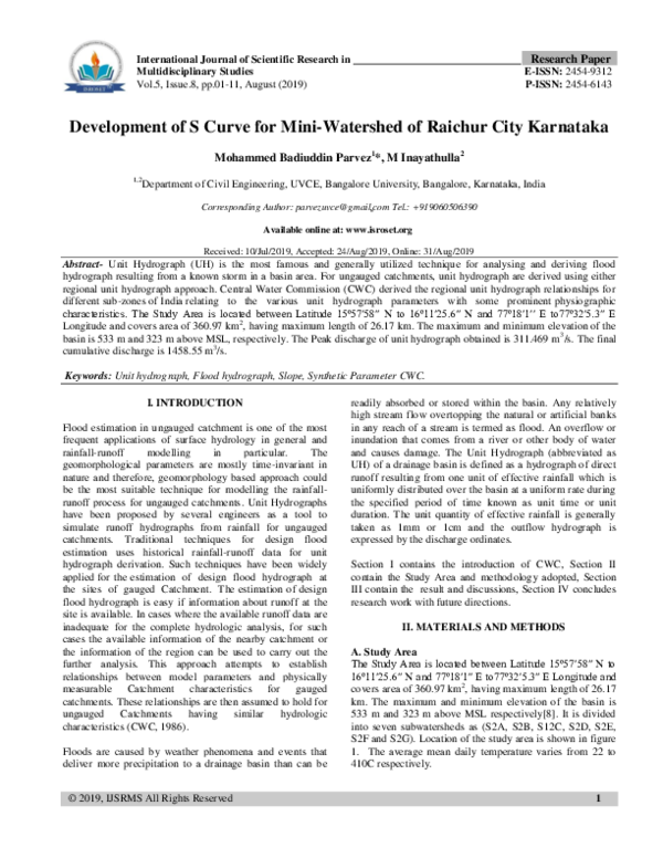 (PDF) Development of S Curve for Mini-Watershed of Raichur City Karnataka