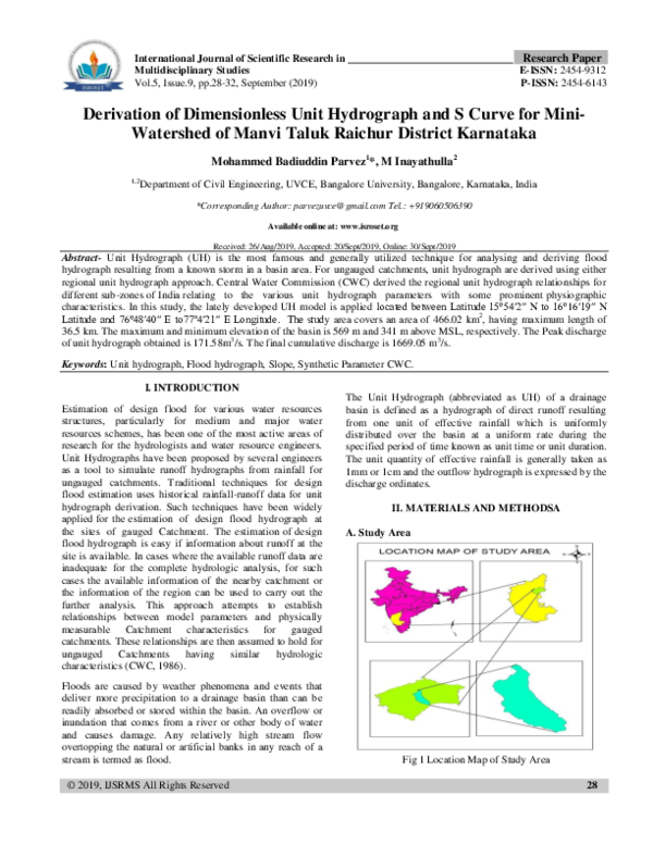 (PDF) Derivation of Dimensionless Unit Hydrograph and S Curve for Mini ...