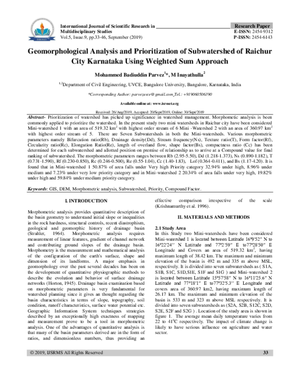 (PDF) Geomorphological Analysis and Prioritization of Subwatershed of ...