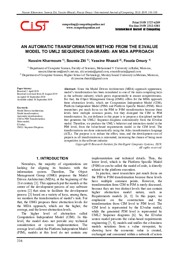 Pdf An Automatic Transformation Method From The E3value Model To Uml2