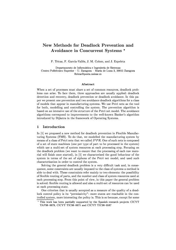 Pdf New Methods For Deadlock Prevention And Avoidance In Concurrent Systems