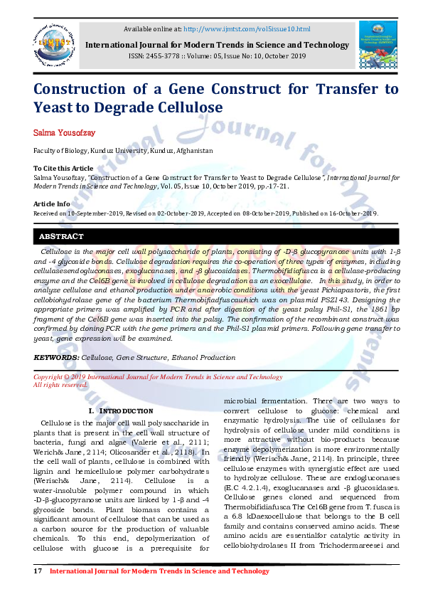 (PDF) Construction of a Gene Construct for Transfer to Yeast to Degrade ...