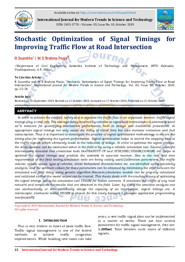 Pdf Stochastic Optimization Of Signal Timings For Improving Traffic