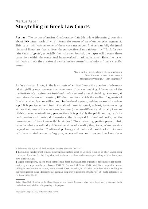 (PDF) Storytelling in Greek Law Courts (2020, In: Thinking in Cases, ed ...