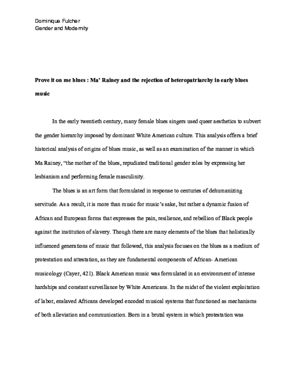 (PDF) "Prove it on me blues" : Ma Rainey and the disruption of hetero ...