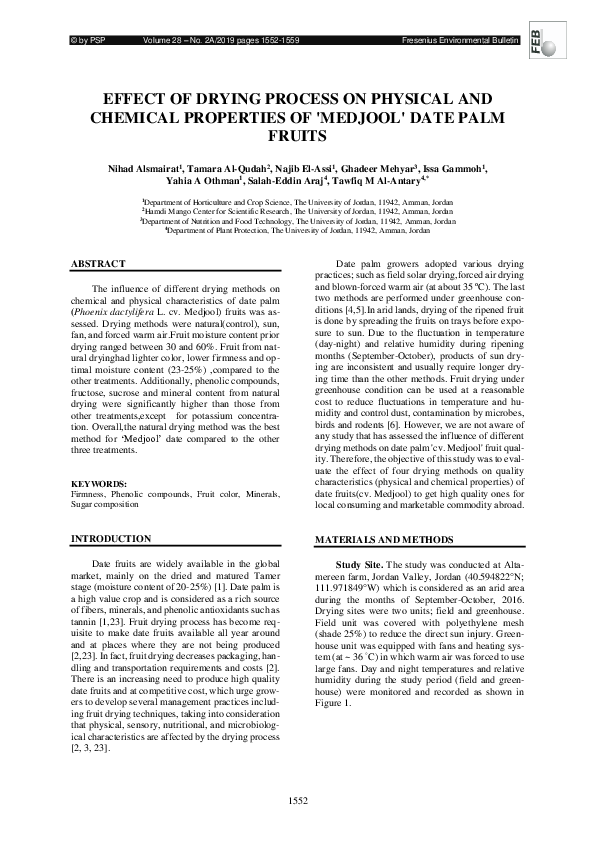(PDF) EFFECT OF DRYING PROCESS ON PHYSICAL AND CHEMICAL PROPERTIES OF 'MEDJOOL' DATE PALM FRUITS