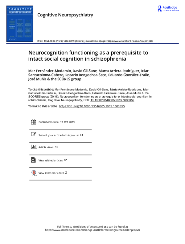 (PDF) Cognitive Neuropsychiatry Neurocognition functioning as a prerequisite to intact social ...