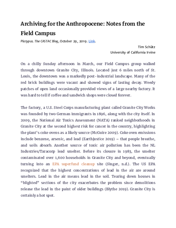 (PDF) Archiving for the Anthropocene: Notes from the Field Campus