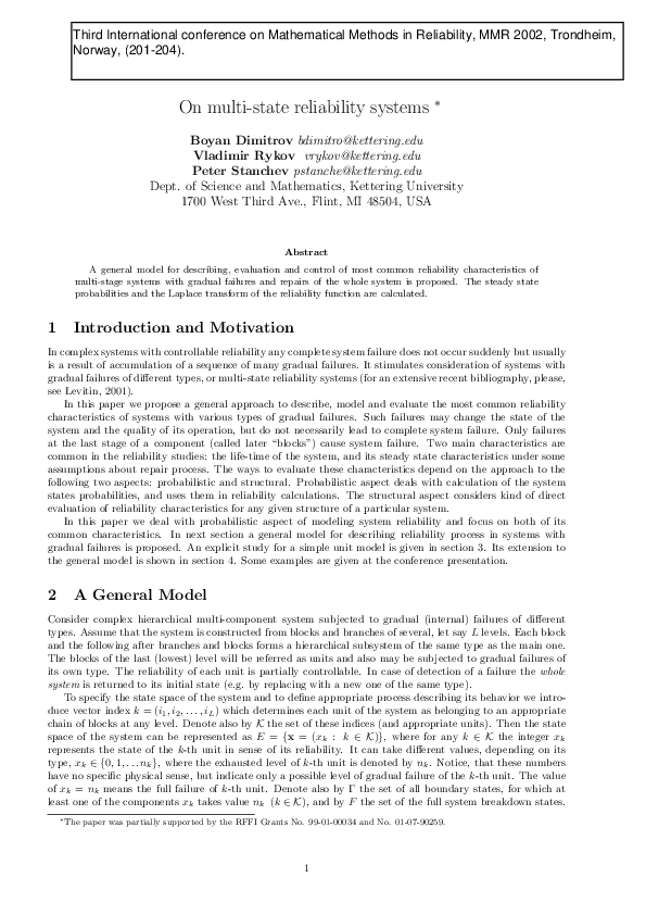 (PDF) On multi-state reliability systems