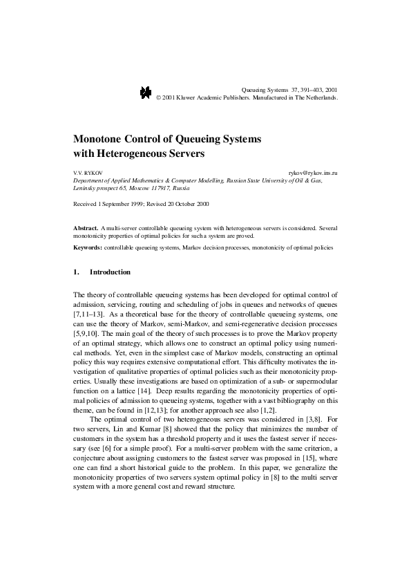 (PDF) Monotone control of queueing systems with heterogeneous servers