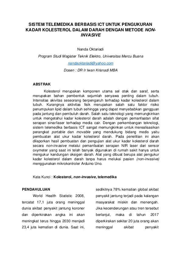 (PDF) SISTEM TELEMEDIKA BERBASIS ICT UNTUK PENGUKURAN KADAR KOLESTEROL ...