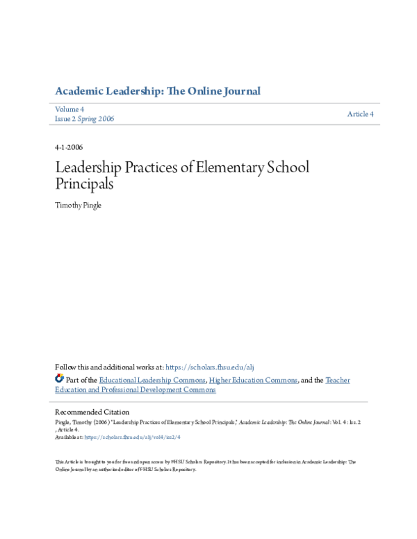 (PDF) Leadership Practices of Elementary School Principals