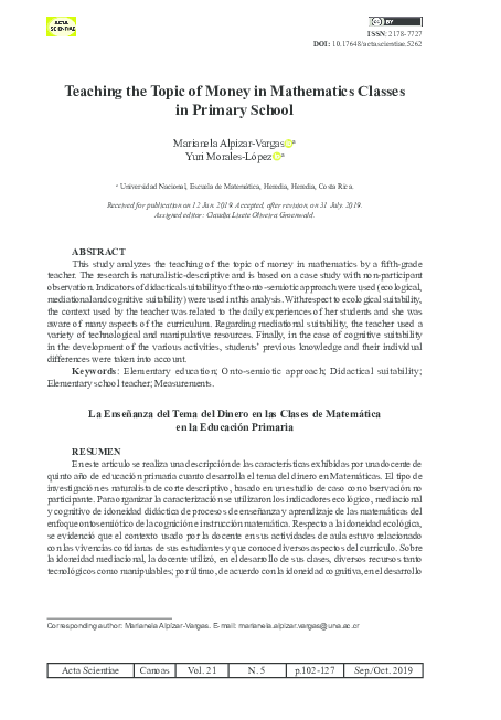 (PDF) Teaching the Topic of Money in Mathematics Classes in Primary School