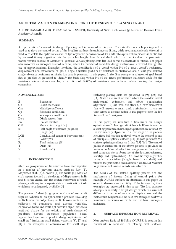 (PDF) AN OPTIMIZATION FRAMEWORK FOR THE DESIGN OF PLANING CRAFT