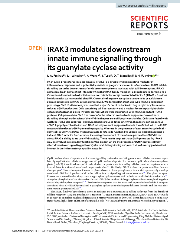 (PDF) IRAK3 modulates downstream innate immune signalling through its ...