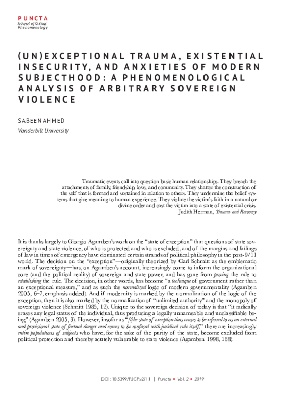 (PDF) (Un)Exceptional Trauma, Existential Insecurity, and Anxieties of ...