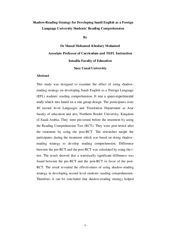 (PDF) Shadow-Reading Strategy for Developing Saudi English as a Foreign ...