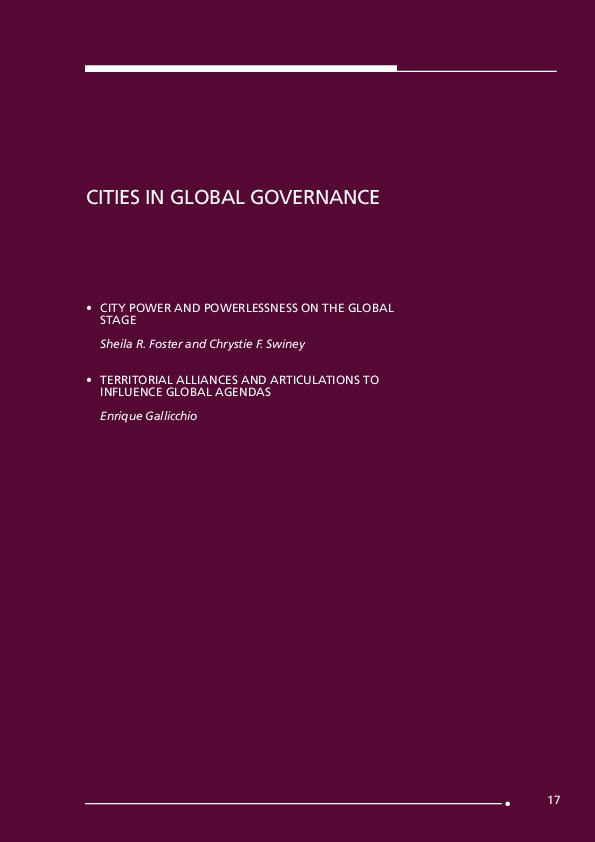 (PDF) CITIES IN GLOBAL GOVERNANCE • CITY POWER AND POWERLESSNESS ON THE ...