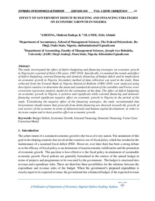 (PDF) EFFECT OF GOVERNMENT DEFICIT BUDGETING AND FINANCING STRATEGIES ...