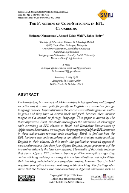 (PDF) the Functions oF code-switching in eFL cLAssrooms