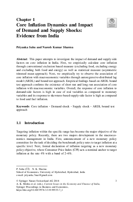 (PDF) Core Inflation Dynamics and Impact of Demand and Supply Shocks: Evidence from India