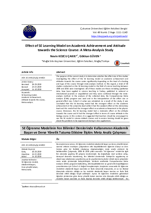 (PDF) Effect of 5E Learning Model on Academic Achievement and Attitude towards the Science ...