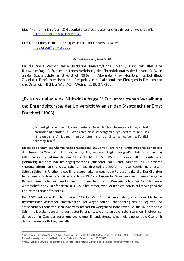(PDF) Zur umstrittenen Verleihung des Ehrendoktorates der Universitat ...