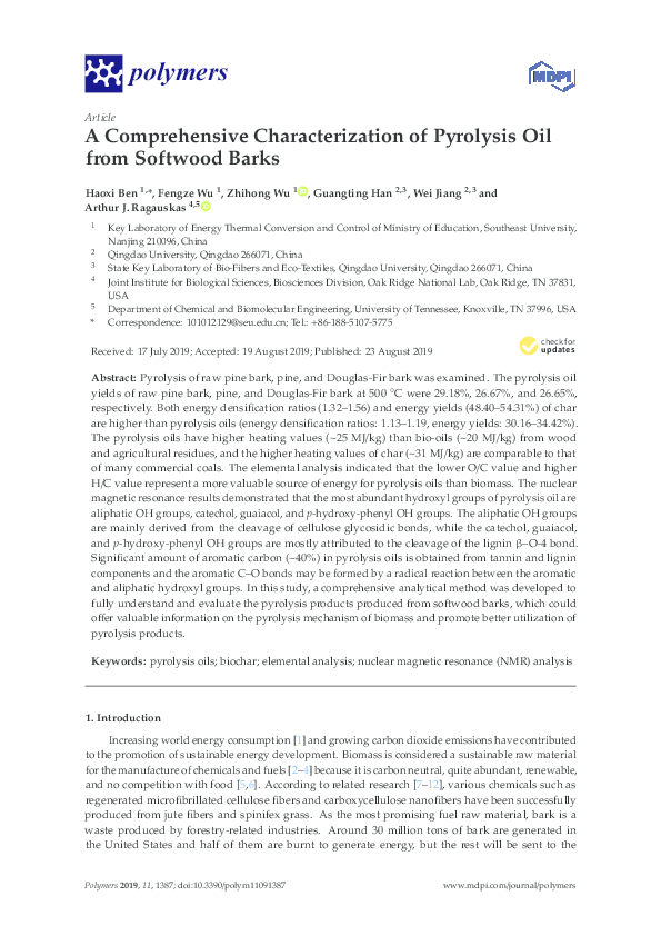 (PDF) A Comprehensive Characterization of Pyrolysis Oil from Softwood Barks