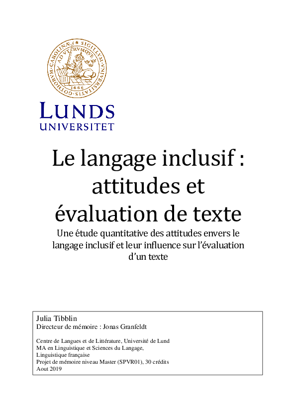 (PDF) Le langage inclusif : attitudes et évaluation de texte - Une ...